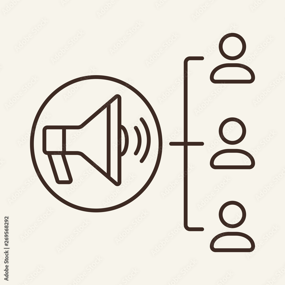 PR campaign line icon. Megaphone, people, hierarchy structure ...