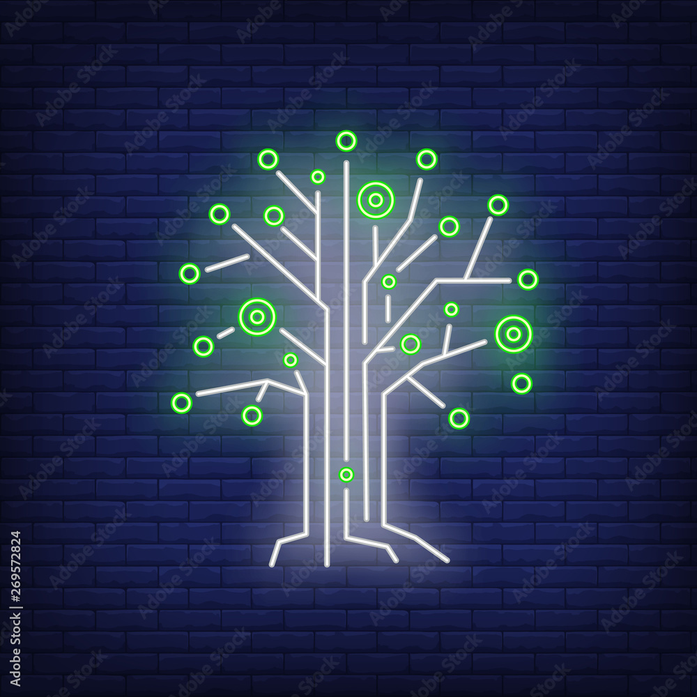 Network tree neon sign. Technology, internet, network design. Night ...