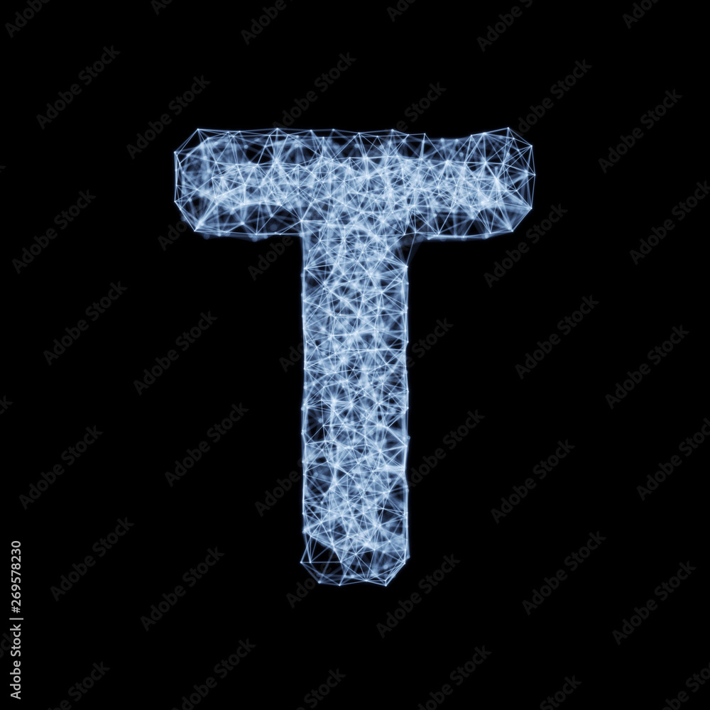 Line and point glowing light alphabet character T font Stock ...