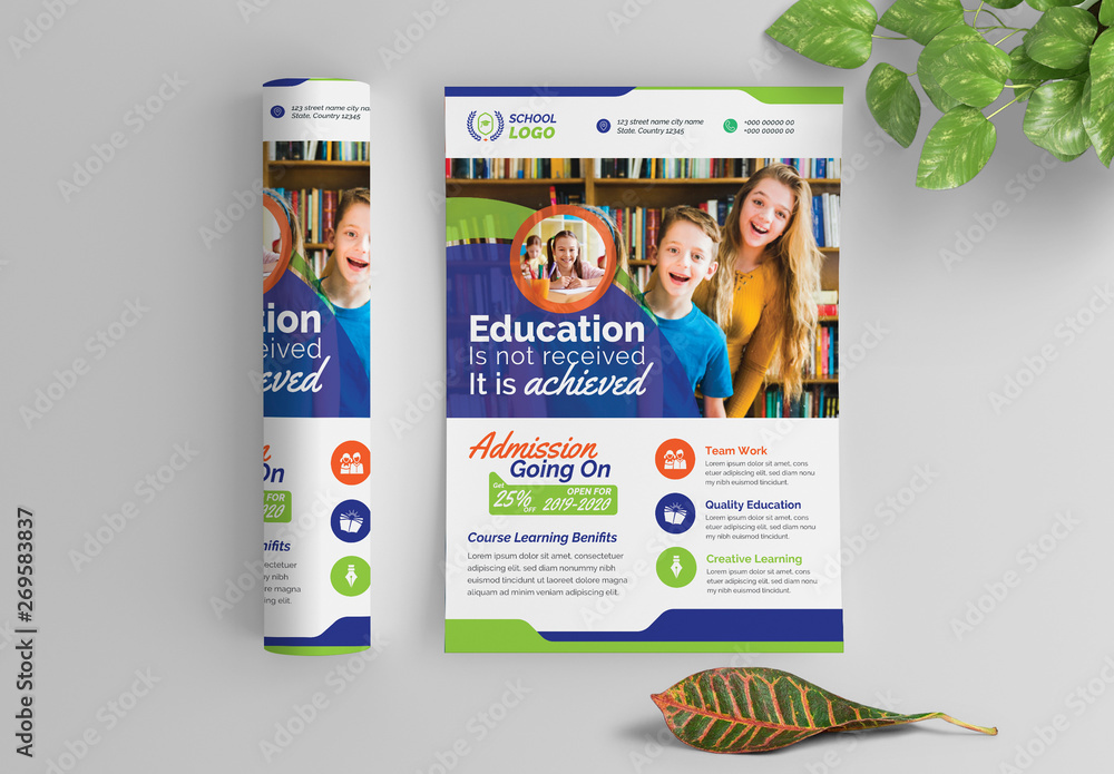 Multicolored School Flyer Layout Stock Template | Adobe Stock