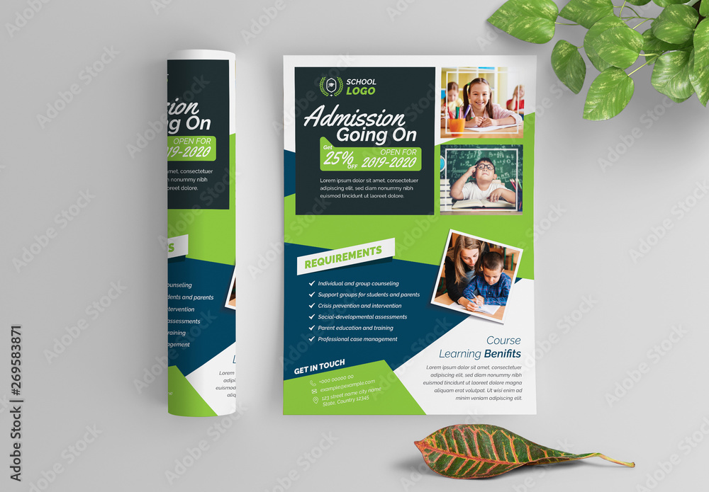 School Flyer Layout with Blue and Green Accents Stock Template | Adobe ...