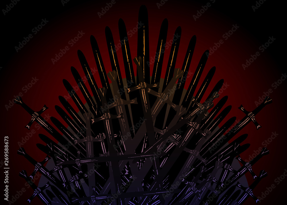 Hand drawn iron throne of the Middle Ages made of antique swords or ...
