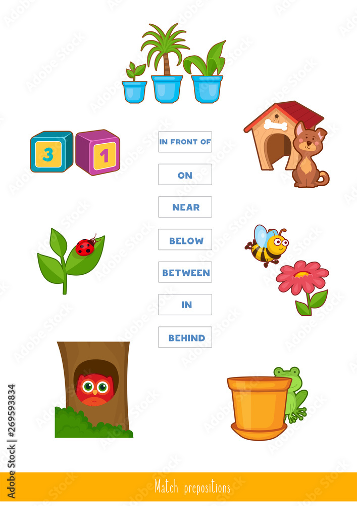 Match prepositions with pictures Stock Vector | Adobe Stock