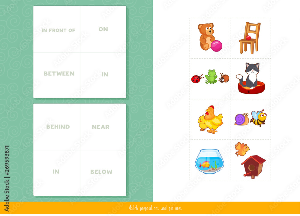Match prepositions with pictures Stock Vector | Adobe Stock