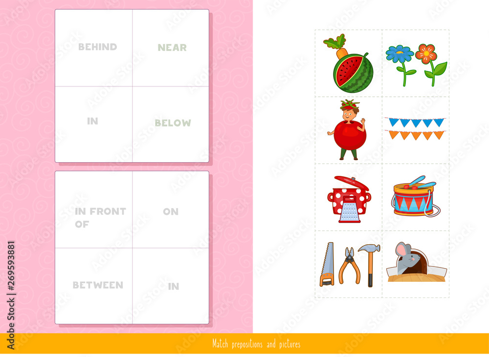 Match prepositions with pictures Stock Vector | Adobe Stock