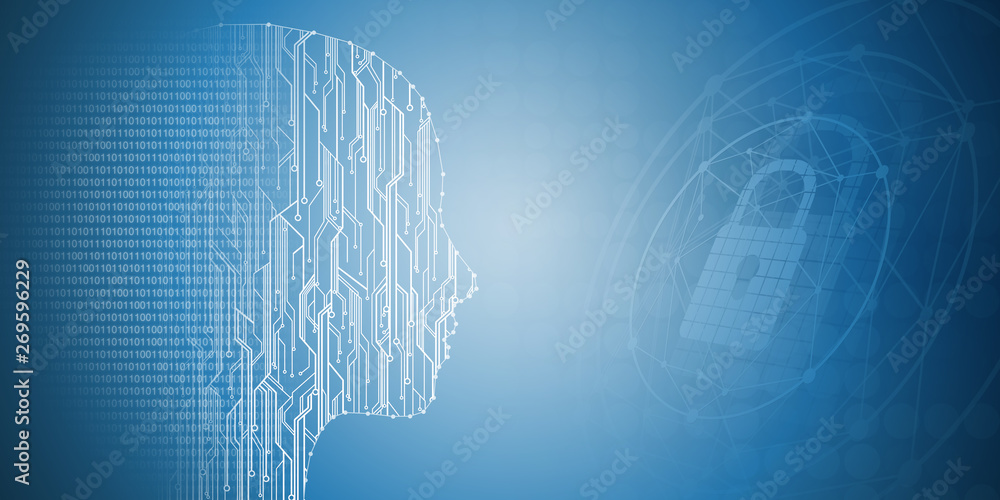 AI protection and cyber security. Modern safety digital background ...