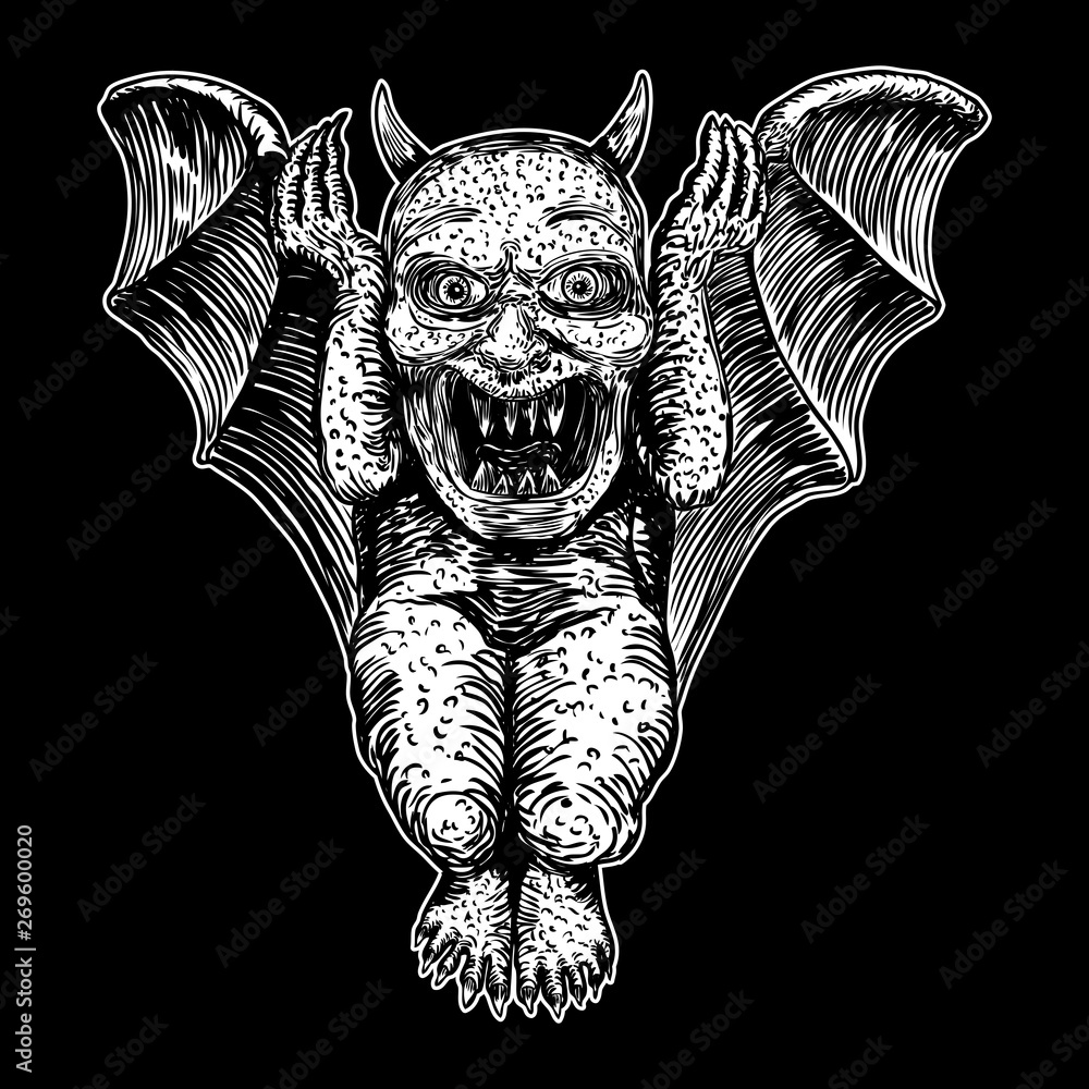 Mythological ancient gargoyle creatures human and dragon like chimera ...