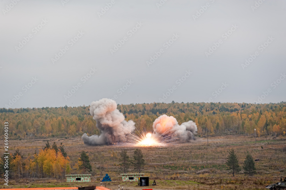 Explosion of thermite bomb from Solncepek launcher Stock Photo | Adobe ...
