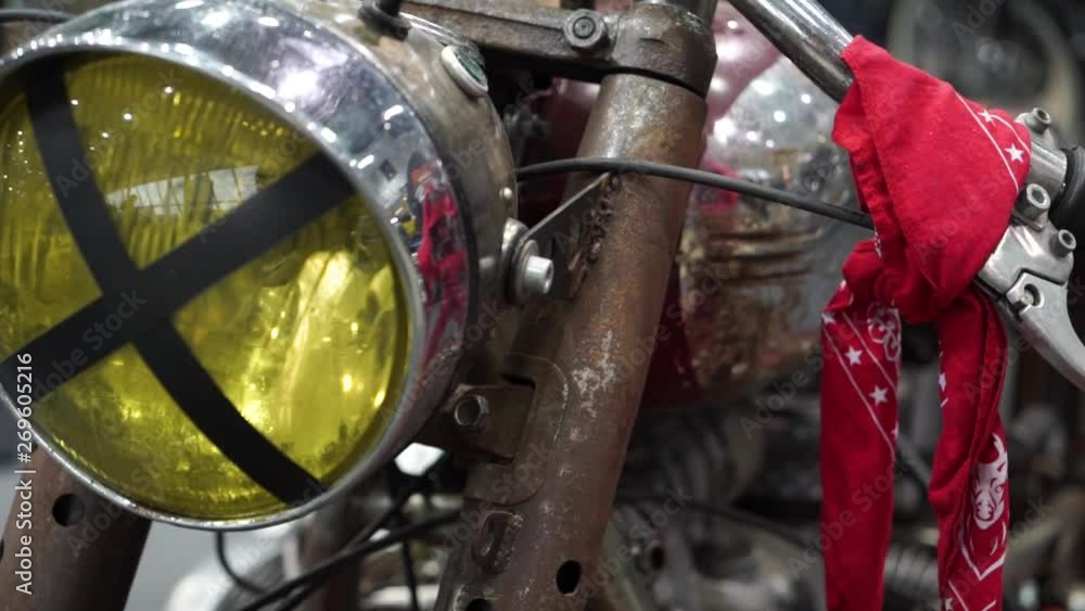 Classic motorbike parked in repair shop.Vintage motorcycle. Biker ...
