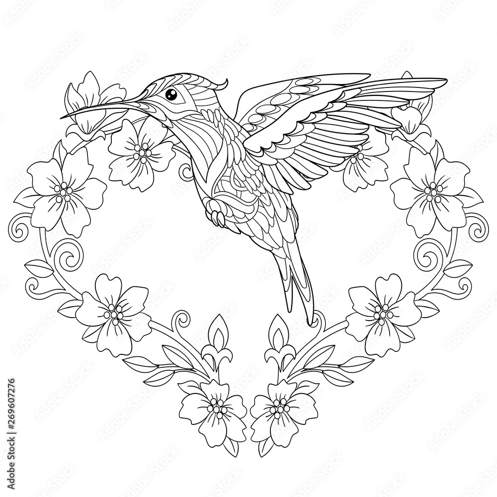 hummingbird coloring page in zentangle style Stock Vector | Adobe Stock