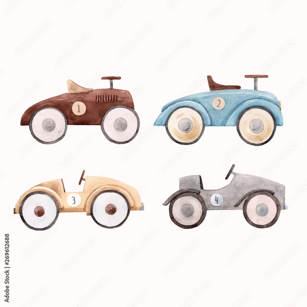 Vetor de Watercolor baby car vector illustration do Stock | Adobe Stock
