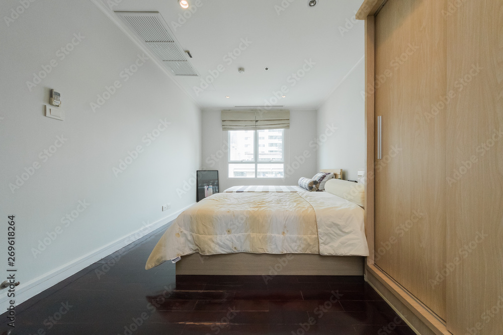 Luxury Interior design in bedroom of pool villa with cozy king bed.high raised ceiling , home ...