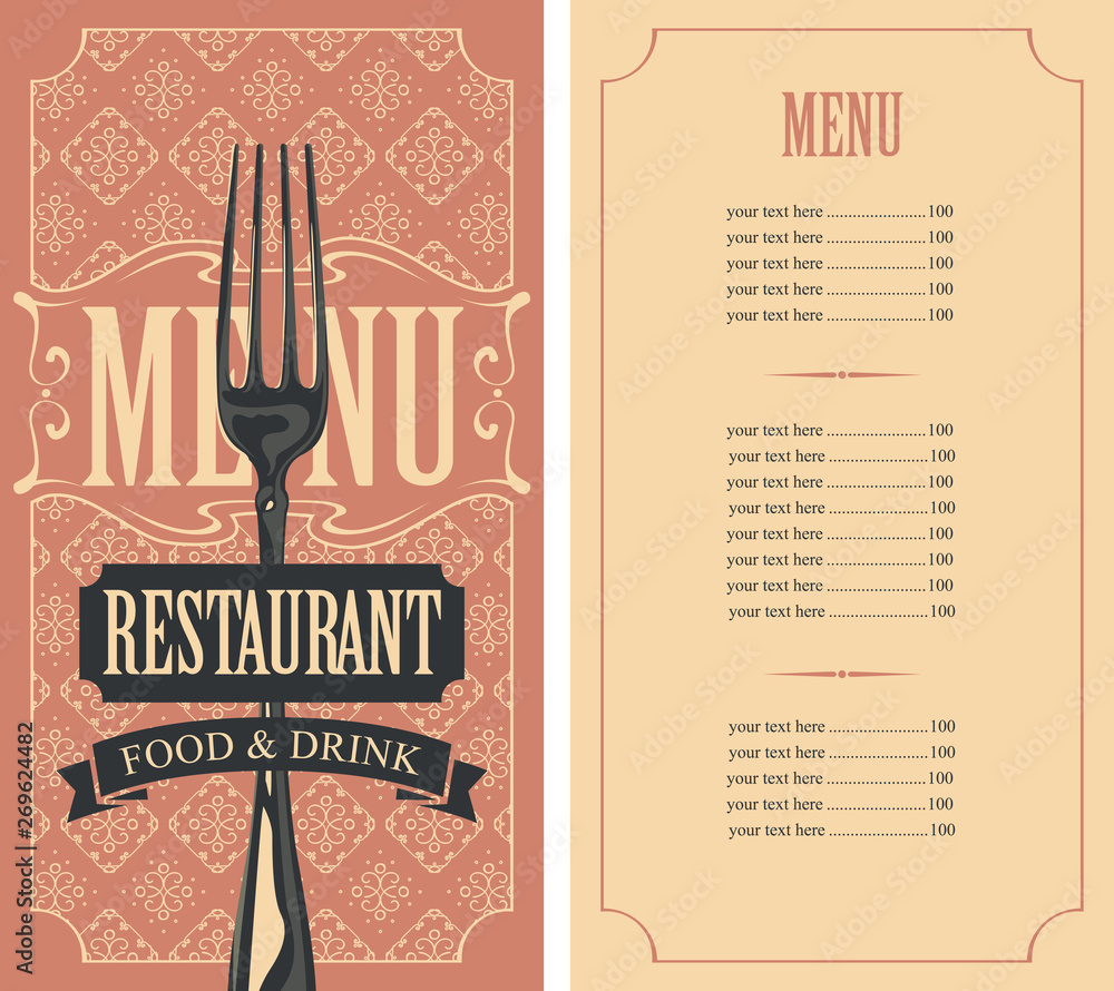 Template vector menu for restaurant with price list and realistic fork ...