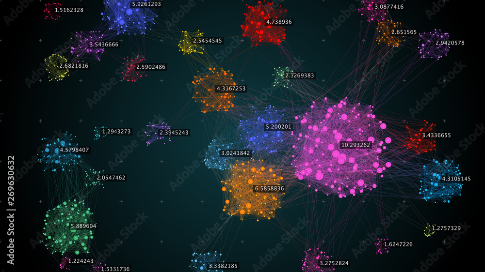 Big data complexity visual representation. Cluster analysis visualization. Advanced analytics ...