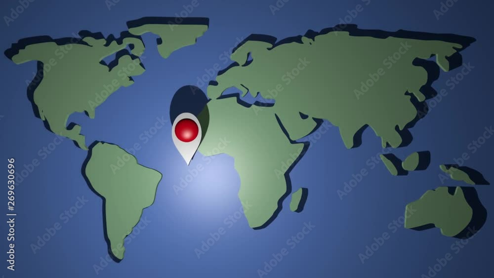 The world map with landmark symbole moving trough all continents ...