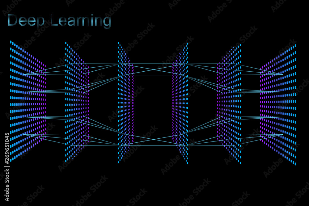 Neon 3D neural network with six layers Stock Vector | Adobe Stock