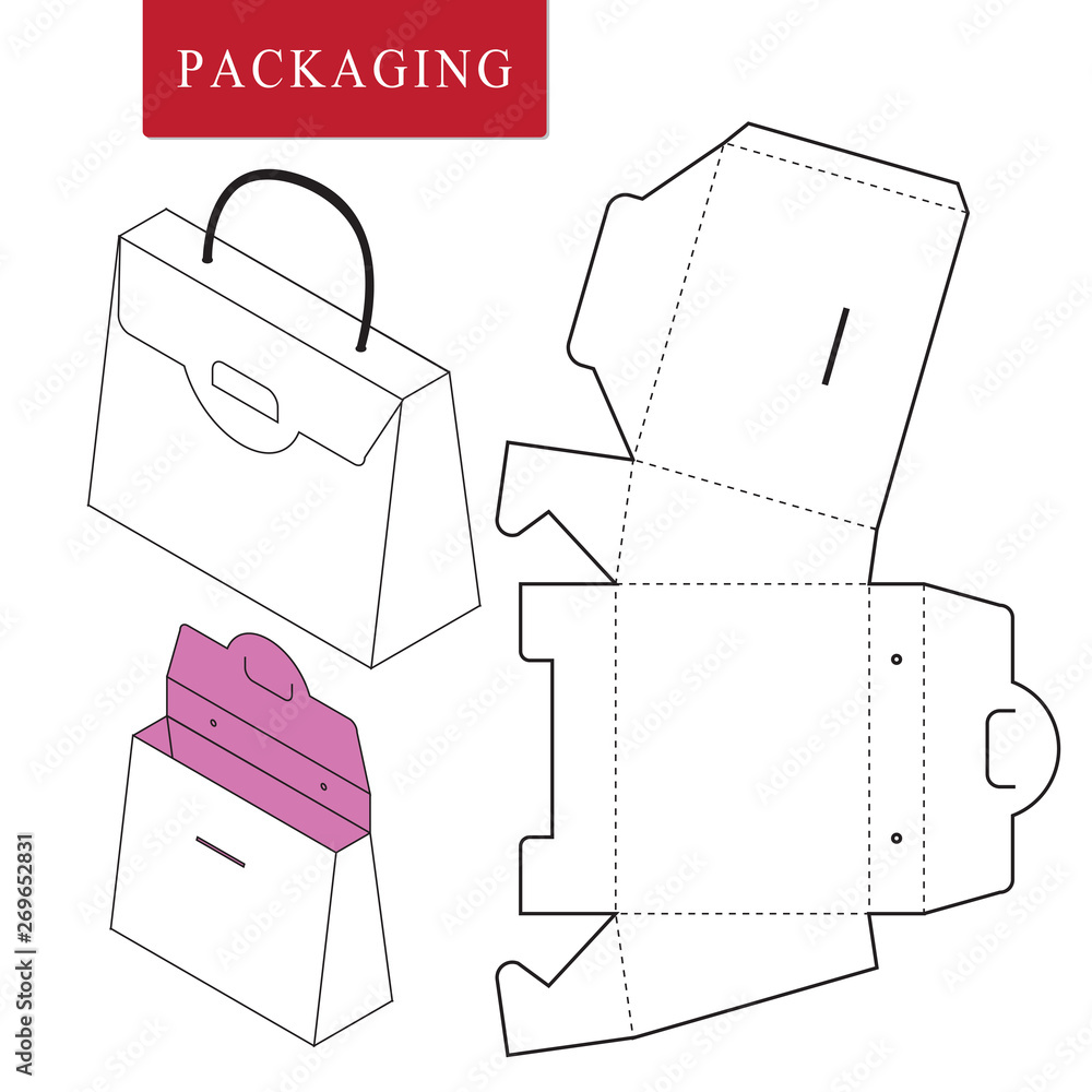 Vector Illustration of handle box.Package Template. Isolated White ...