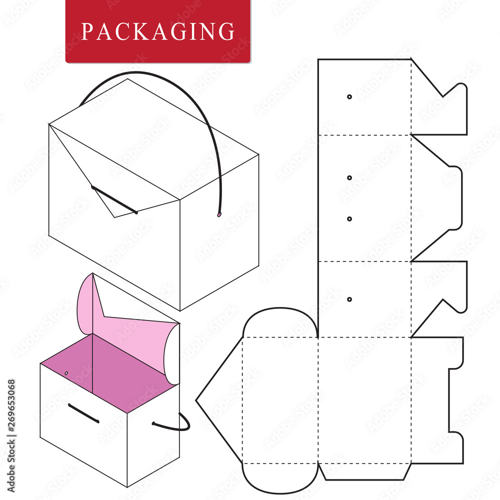 Vector Illustration of handle box.Package Template. Isolated White ...