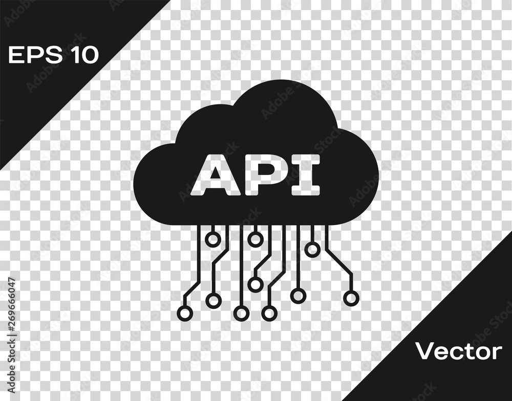 Grey Cloud api interface icon isolated on transparent background. Application programming ...