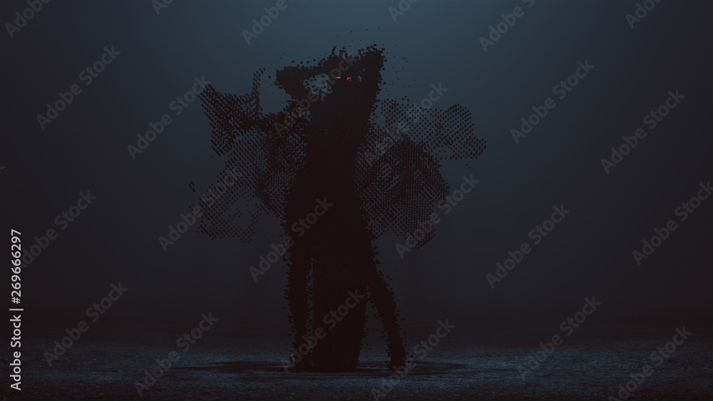 Futuristic Cyber Punk Demon Digital Virus with Arms Up Formed out of ...