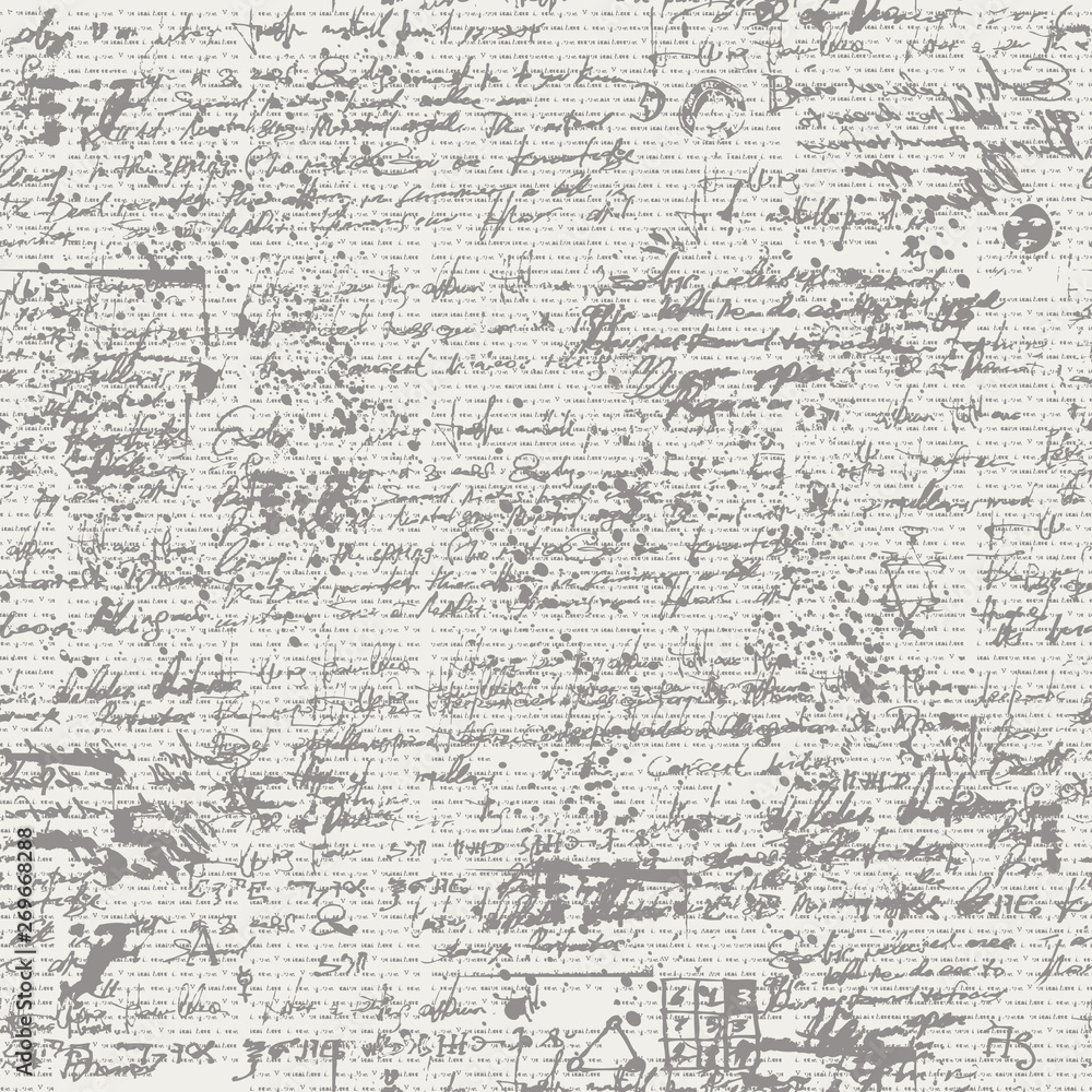 Vector seamless background with unreadable text. Handwritten notes and ...