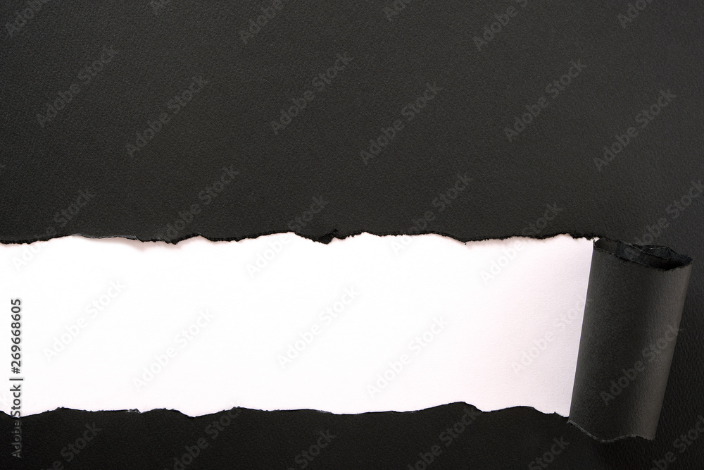 Torn black paper strip white background straight Stock Photo | Adobe Stock