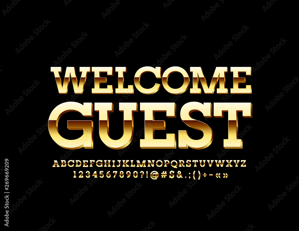 Vector premium card Welcome Guest. Golden modern Font. Chic Alphabet ...