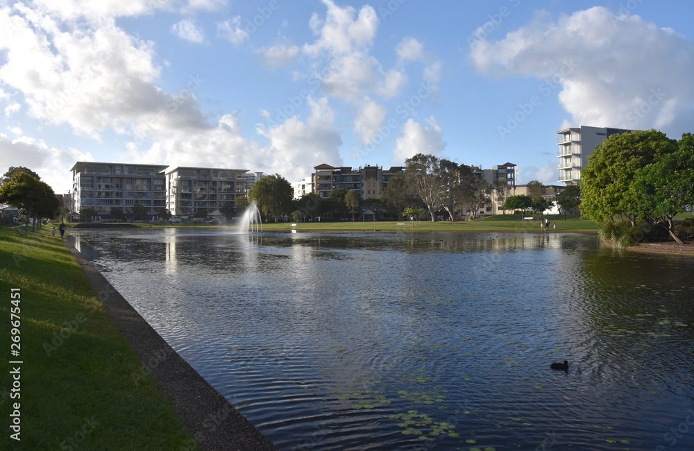 Nelson Park is a lovely little getaway in the middle of the Sunshine Coast. View of the fountain ...