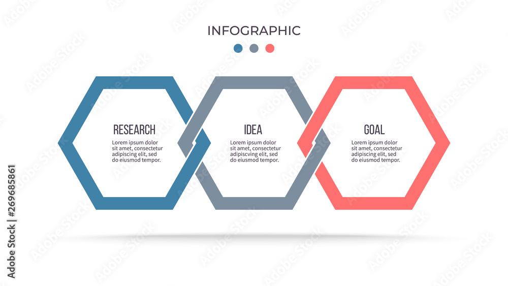 Business process. Infographic with 3 steps, options, hexagons. Vector ...
