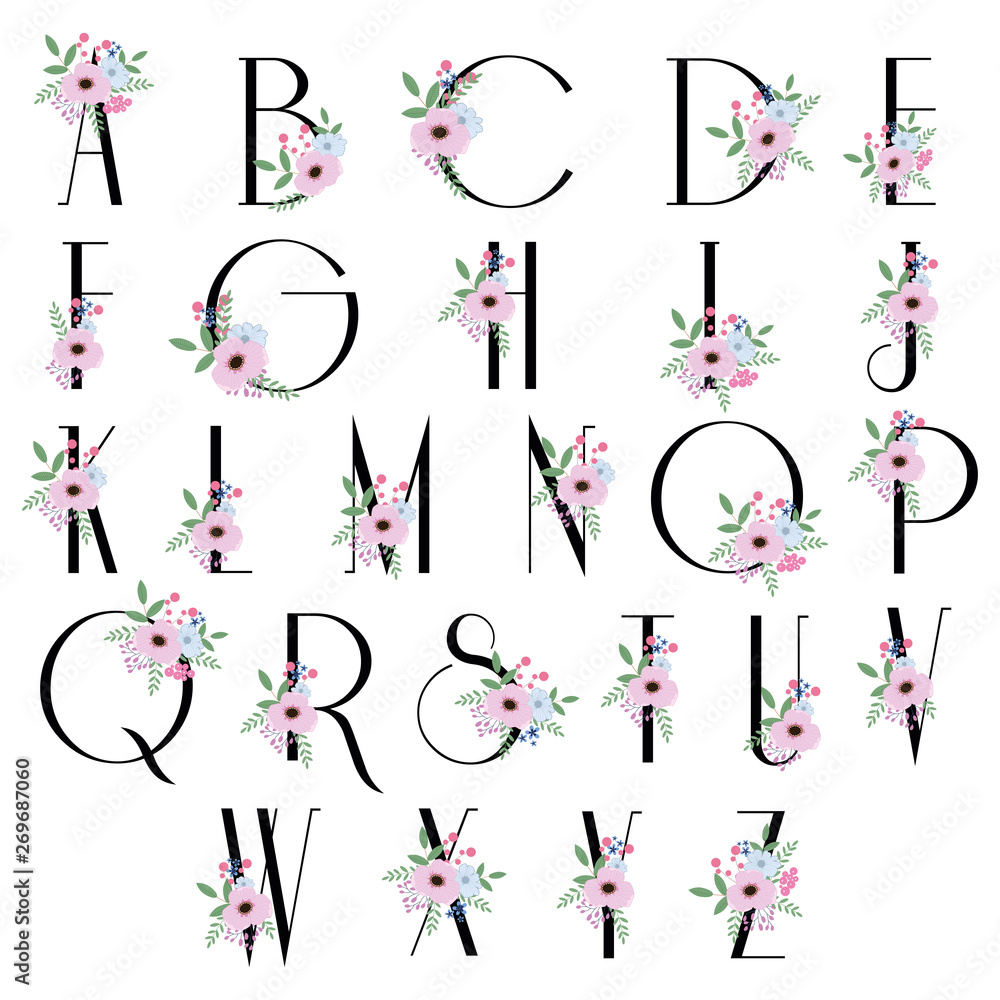 Flowers bloom alphabet - font for wedding logo design Stock Vector ...