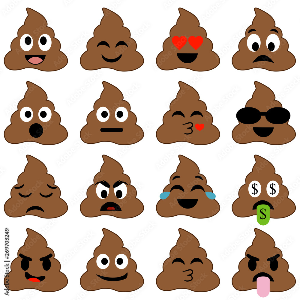 Set of cute poop happy poop emoji emotional piles of poop Stock Vector ...