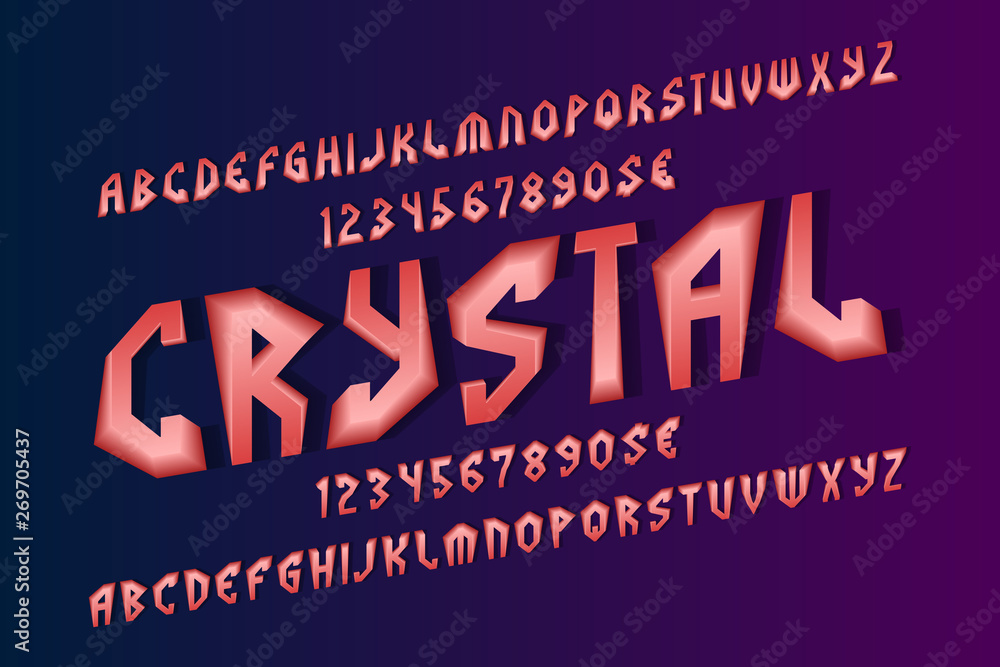 Red crystal letters with numbers and currency signs. Cartoon 3d font ...