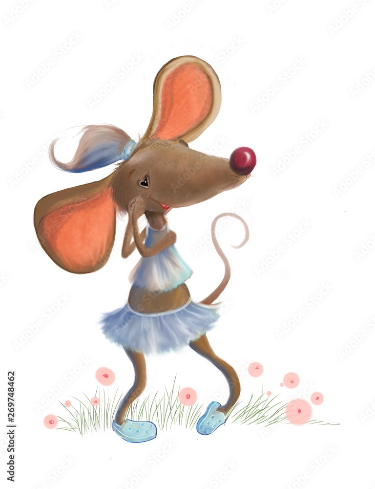 cute little mouse with blue dress and white background, cute cartoon ...