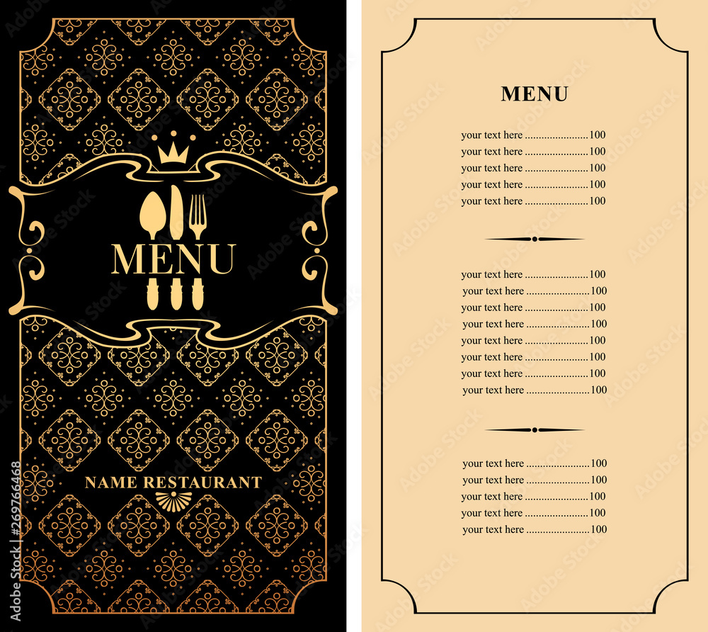 Template vector menu for restaurant with price list and flatware in ...