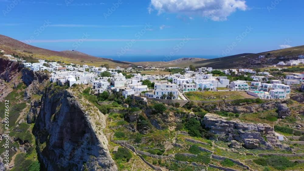Aerial drone video of iconic and picturesque main village (chora) of ...