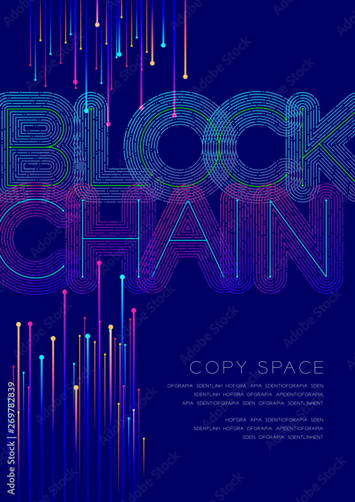 Blockchain big text dot and dash line pattern layer overlay, Poster ...
