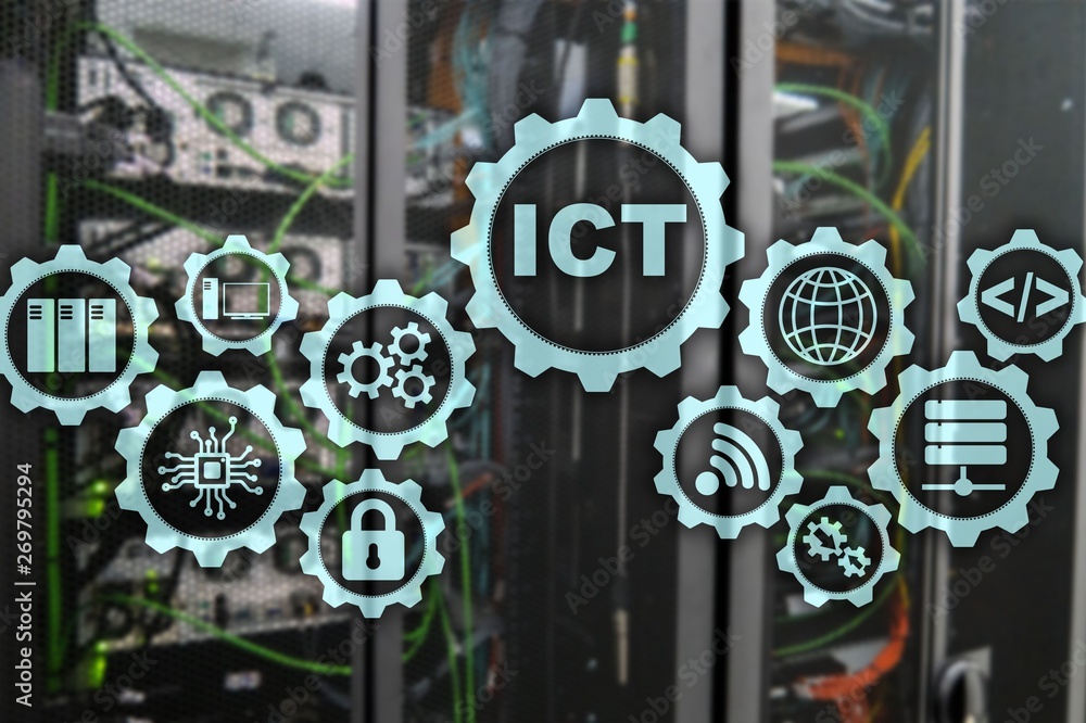 ICT. Information and communications technology on modern server room ...