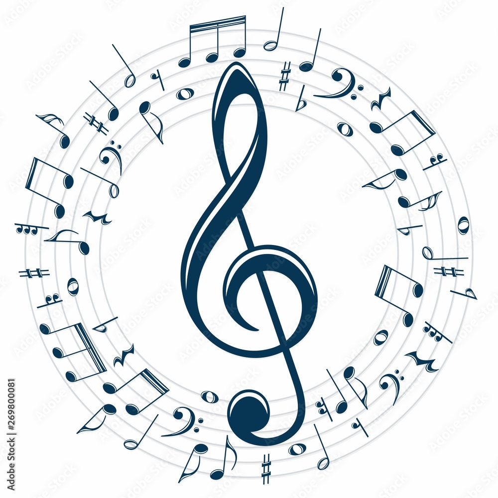 The stylized symbol with music notes. Stock Vector | Adobe Stock