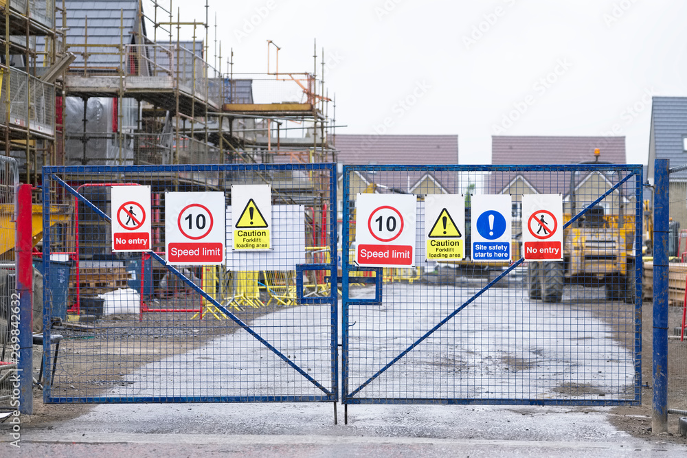 Construction building site entrance gate fence and health and safety ...