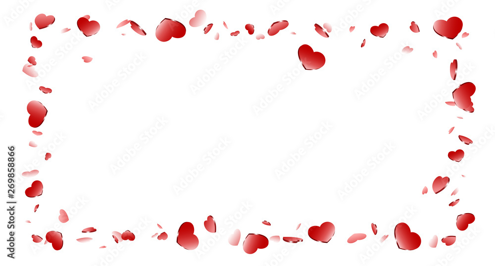 Heart frame isolated white background. Red hearts fall confetti border ...