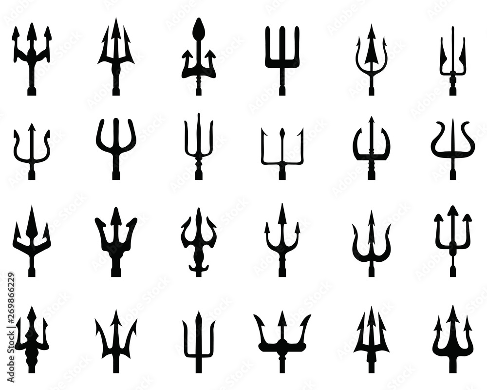 Set of trident, black silhouettes on a white background Stock Vector ...