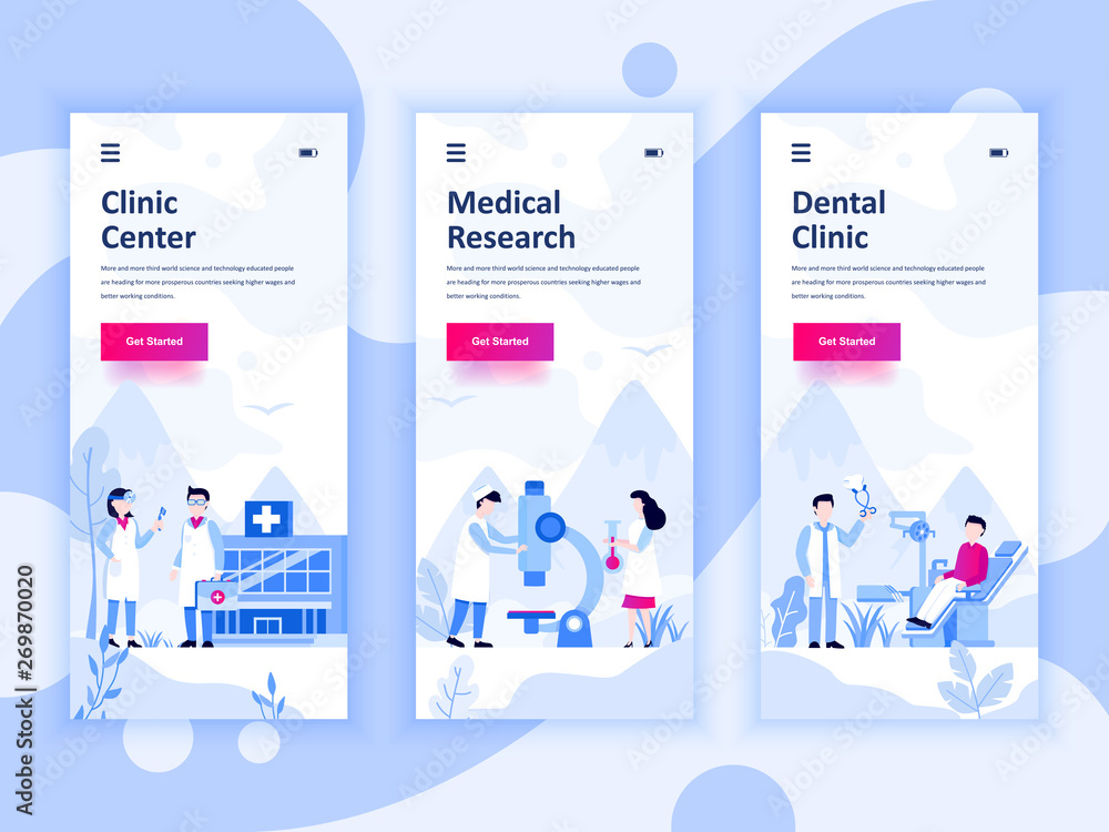 Set of onboarding screens user interface kit for Medicine, Research ...