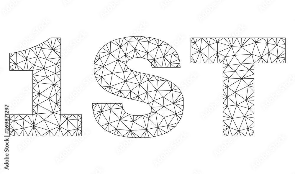 Mesh vector 1ST text. Abstract lines and points form 1ST black carcass ...