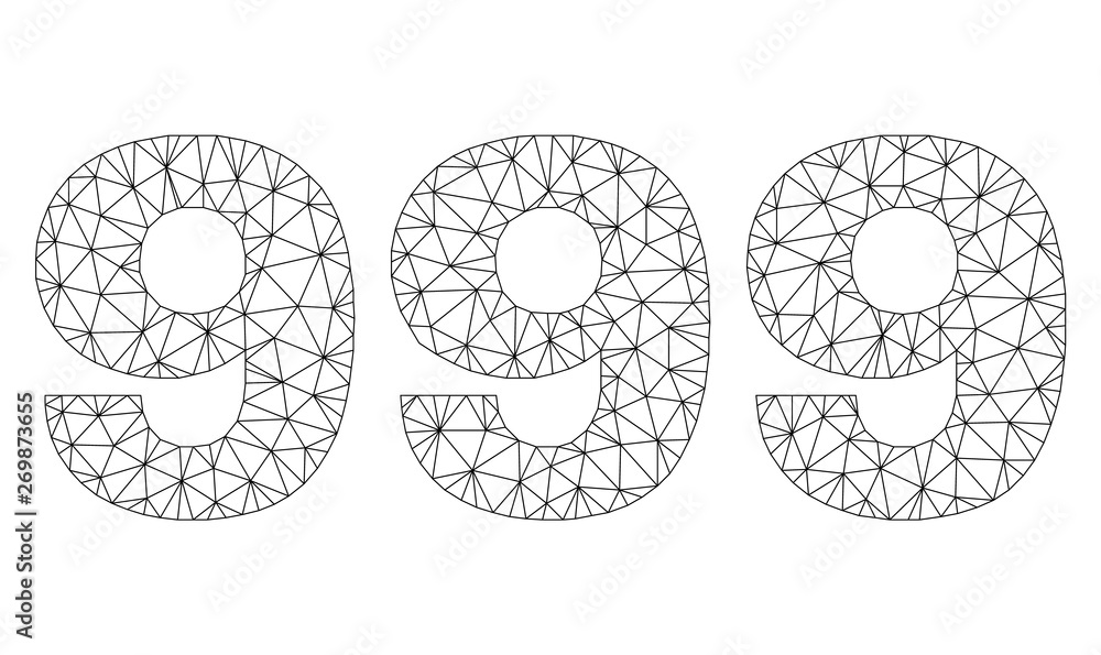Mesh vector 999 text. Abstract lines and small circles form 999 black ...
