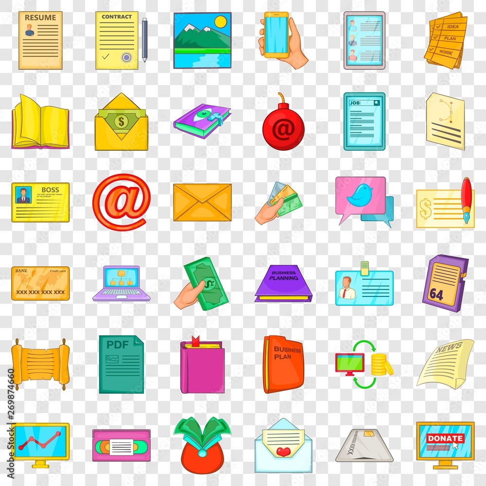 Folder icons set. Cartoon style of 36 folder vector icons for web for ...