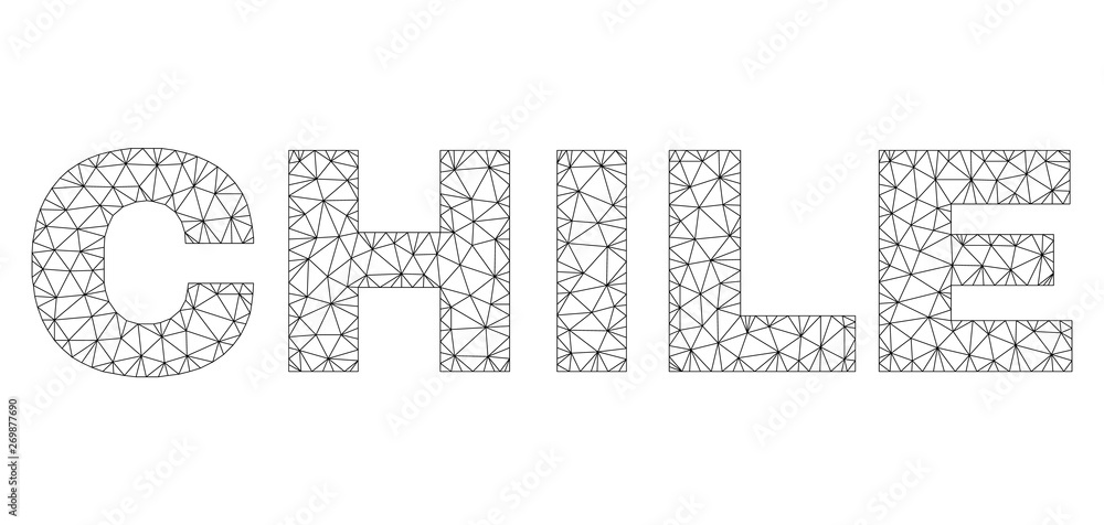 Mesh vector CHILE text label. Abstract lines and circle dots form CHILE ...