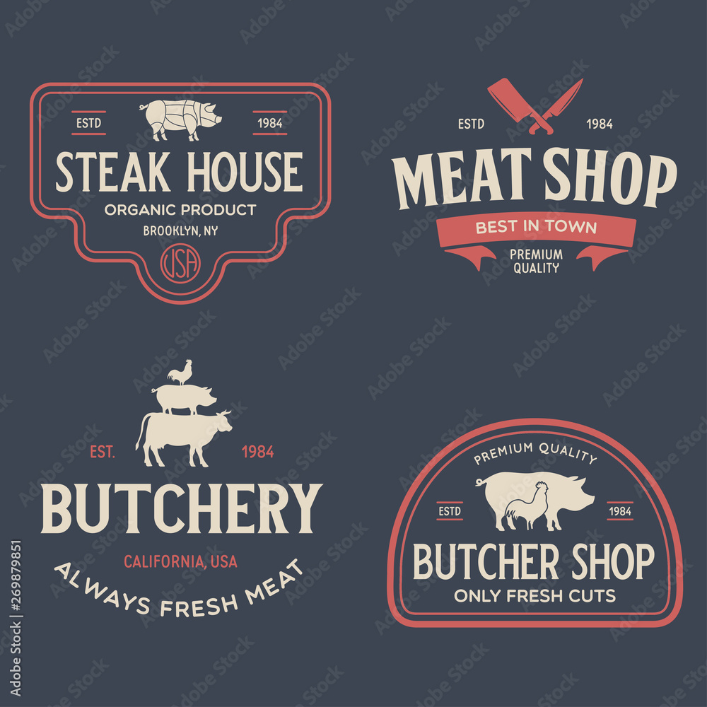 Set of Butcher Shop and Butchery hand written lettering logo, label ...