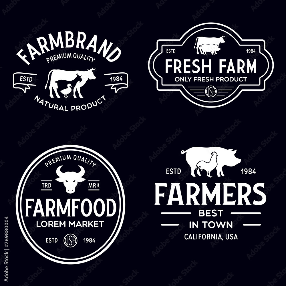 Farmers market logo templates stamps labels badges set. Trendy retro ...