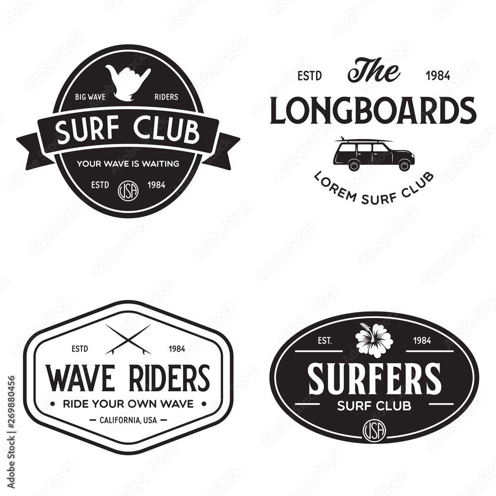 Vintage Surfing Emblems for web design or print. Surfer logo templates ...