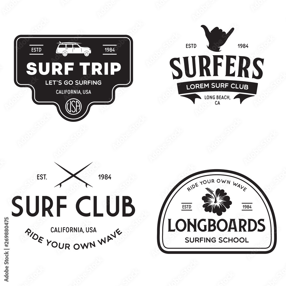 Vintage Surfing Emblems for web design or print. Surfer logo templates ...